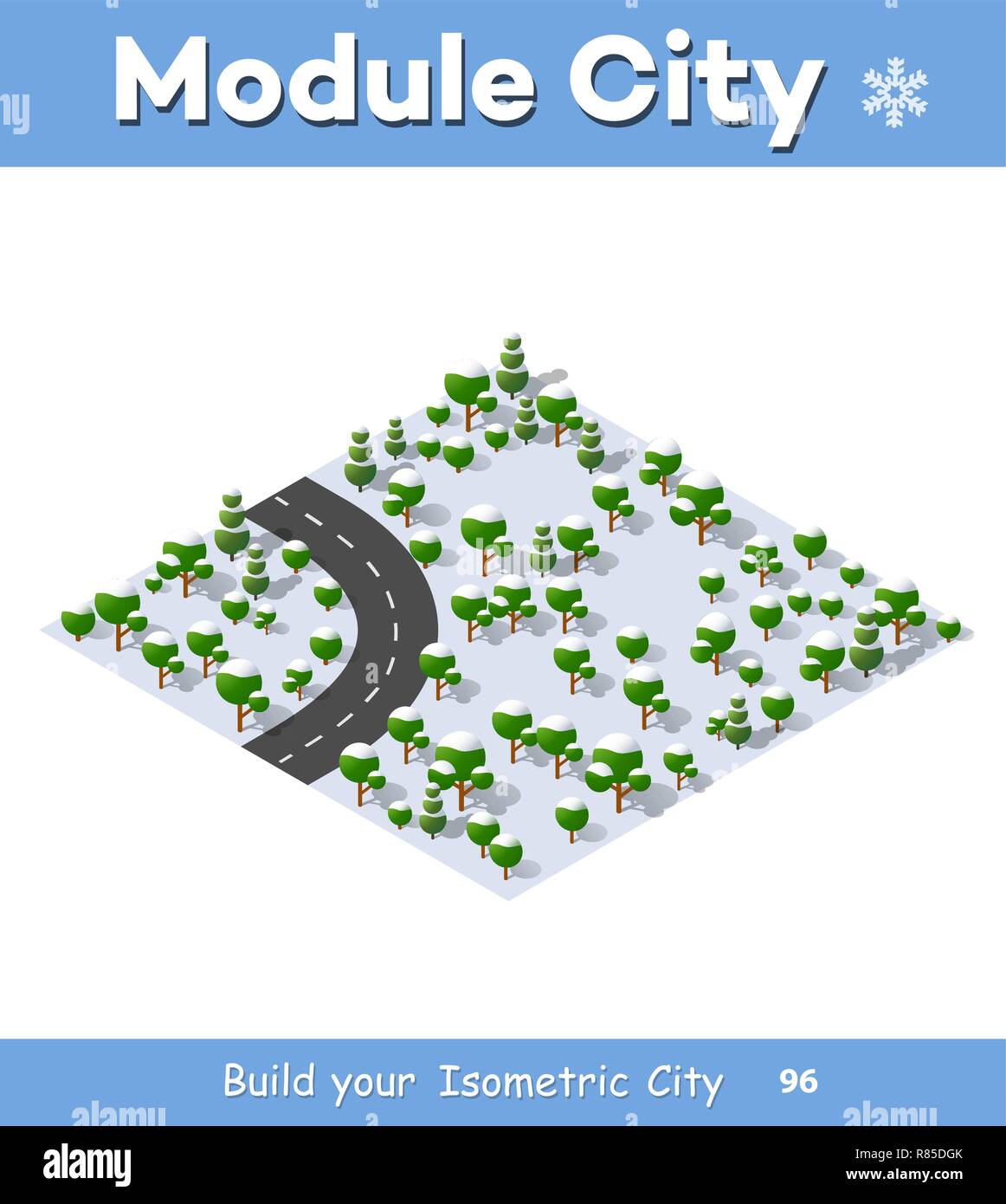 Suburban highway road turn. Isometric view of the projection of a ...