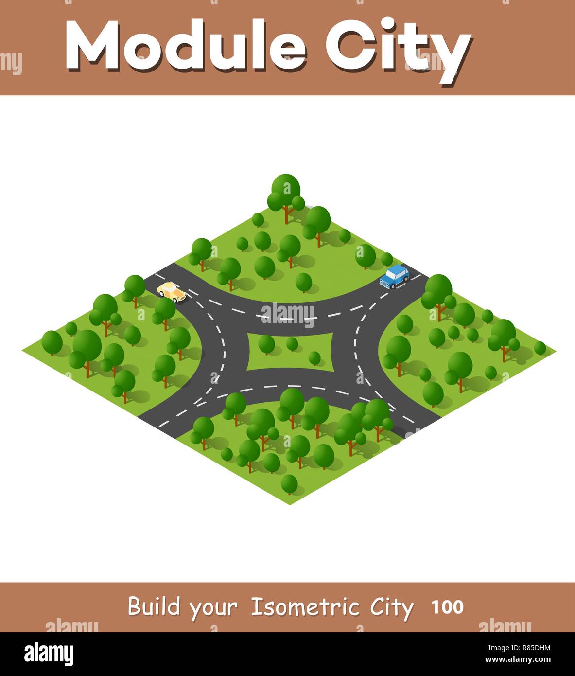 Isometric view projection summer landscape. Suburban highway road turn ...