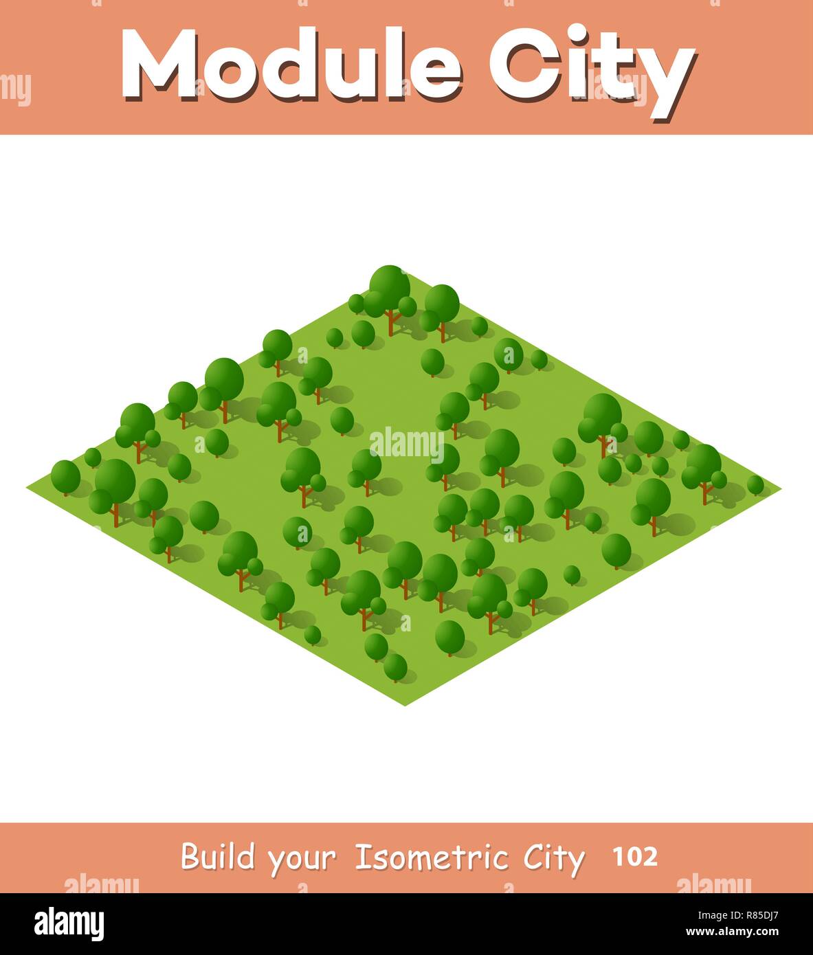 Isometric view projection summer landscape. Nature view of forest with ...