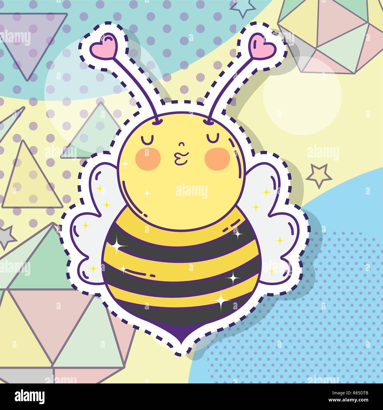cute bee sticker with stars and geometric figures Stock Vector Image ...