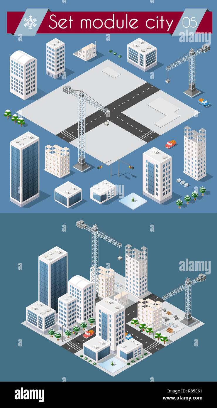 Set for design 3d cityscape city street public house on top of a block ...