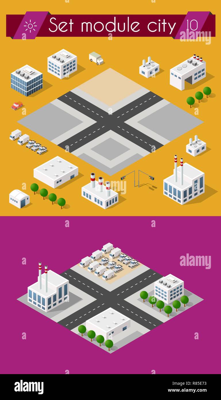 Set for design 3d cityscape city street public house on top of a block ...