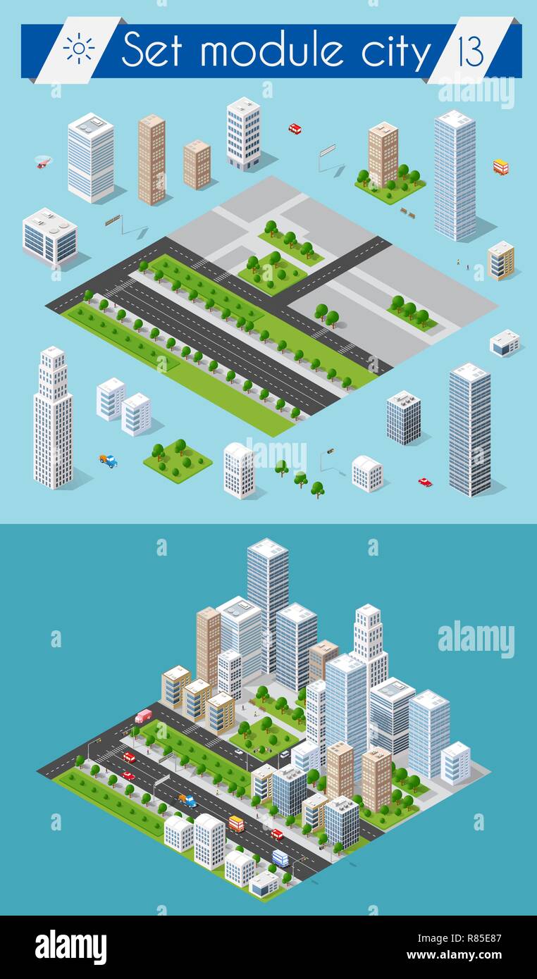 Set for design 3d cityscape city street public house on top of a block ...