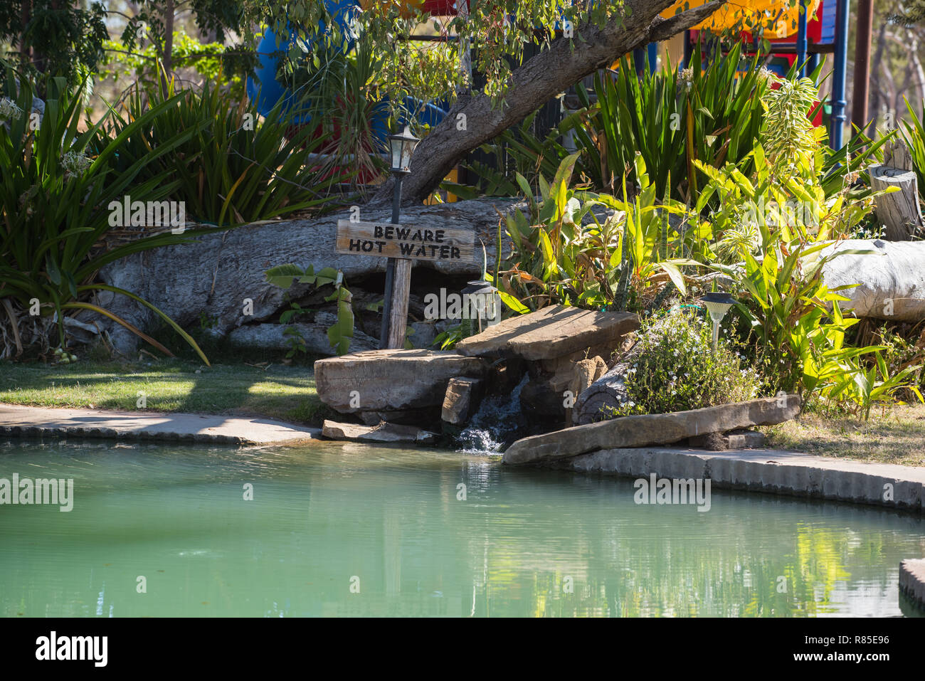 Hot mineral spring pool at Lara Wetlands Campground near Barcaldine ...