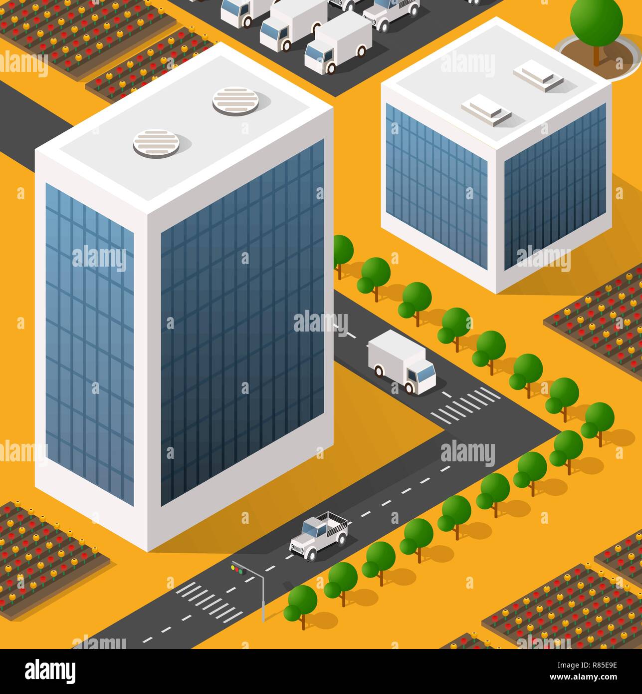 Isometric view of skyscraper office buildings and residential ...