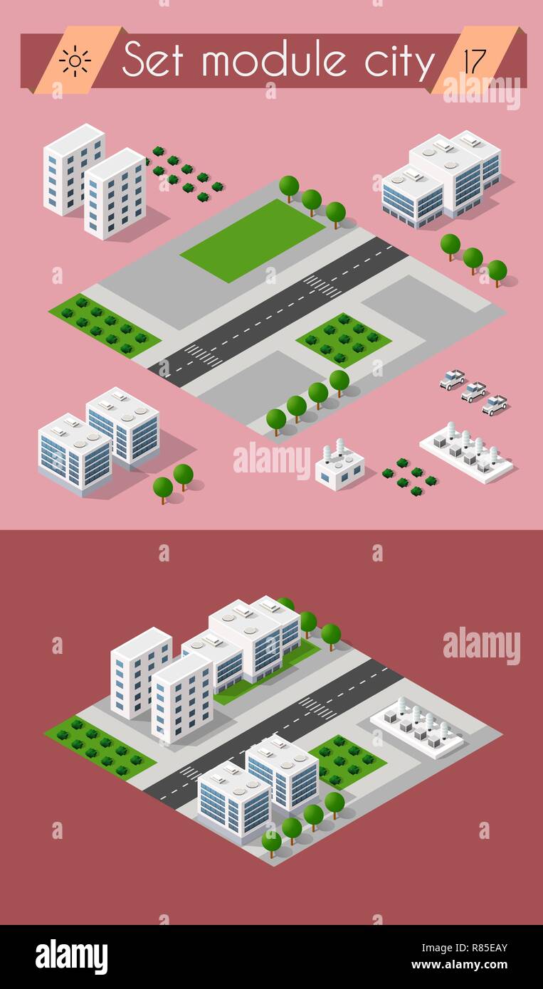 Cityscape design elements with isometric building city map generator ...