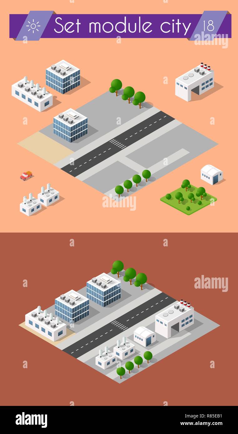 Cityscape design elements with isometric building city map generator ...