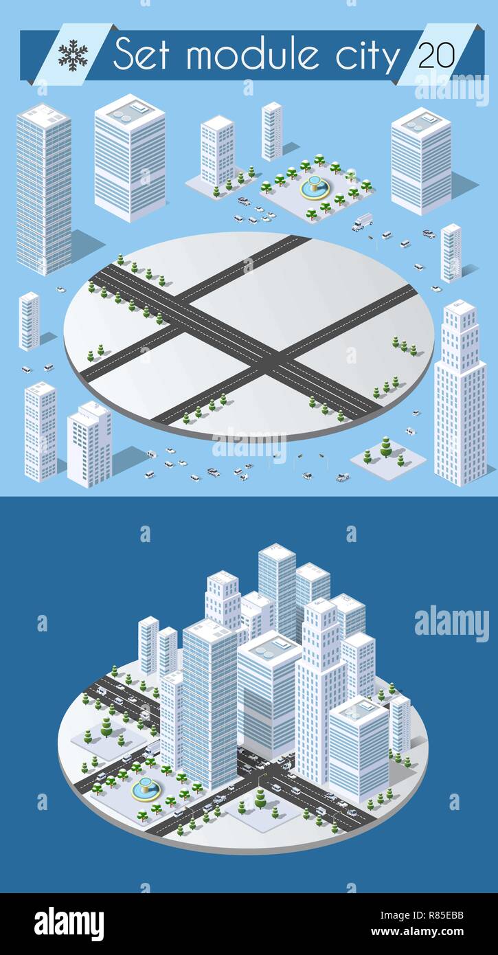 Cityscape design elements with isometric building city map generator ...