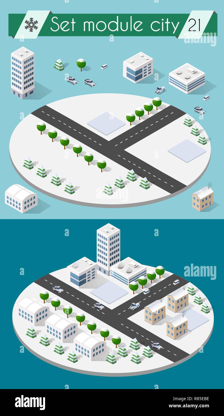 Cityscape design elements with isometric building city map generator ...