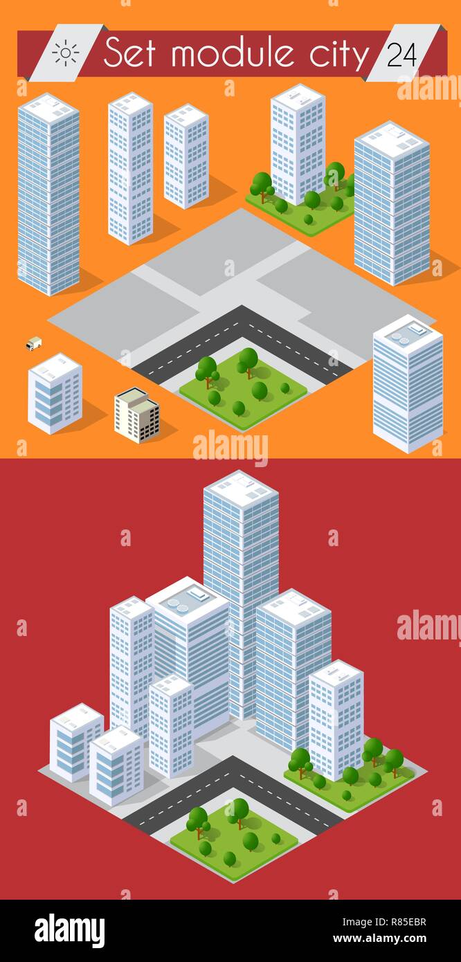 Cityscape design elements with isometric building city map generator ...
