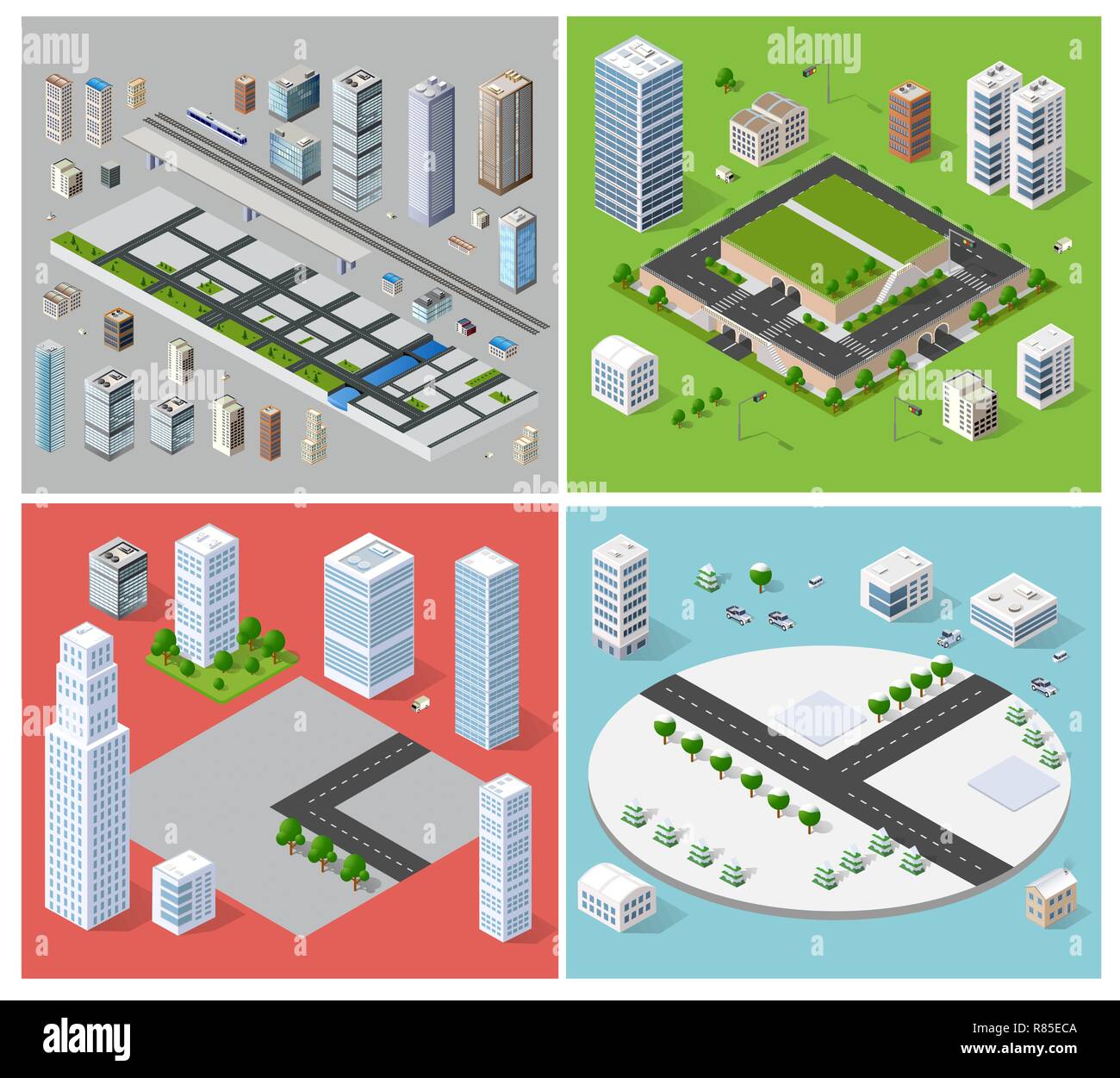 Cityscape design elements with isometric building city map generator ...