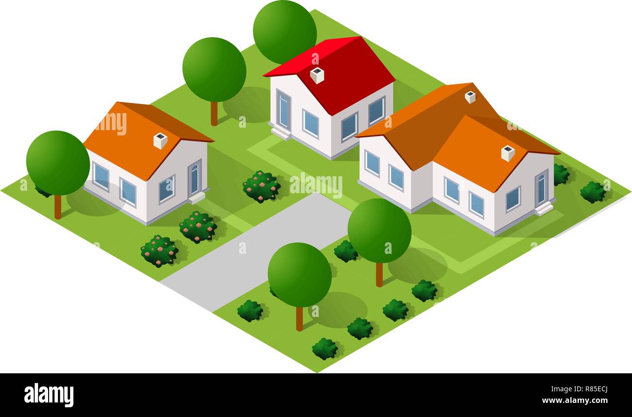 Isometric 3D icon house home. Residence building the city landscape ...