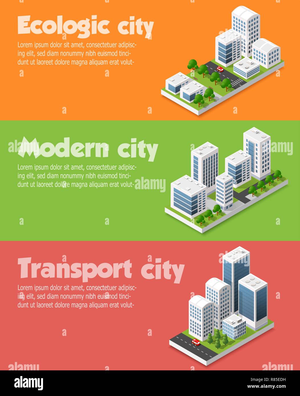 Modern 3D city isometric three-dimensional infographic option banner ...