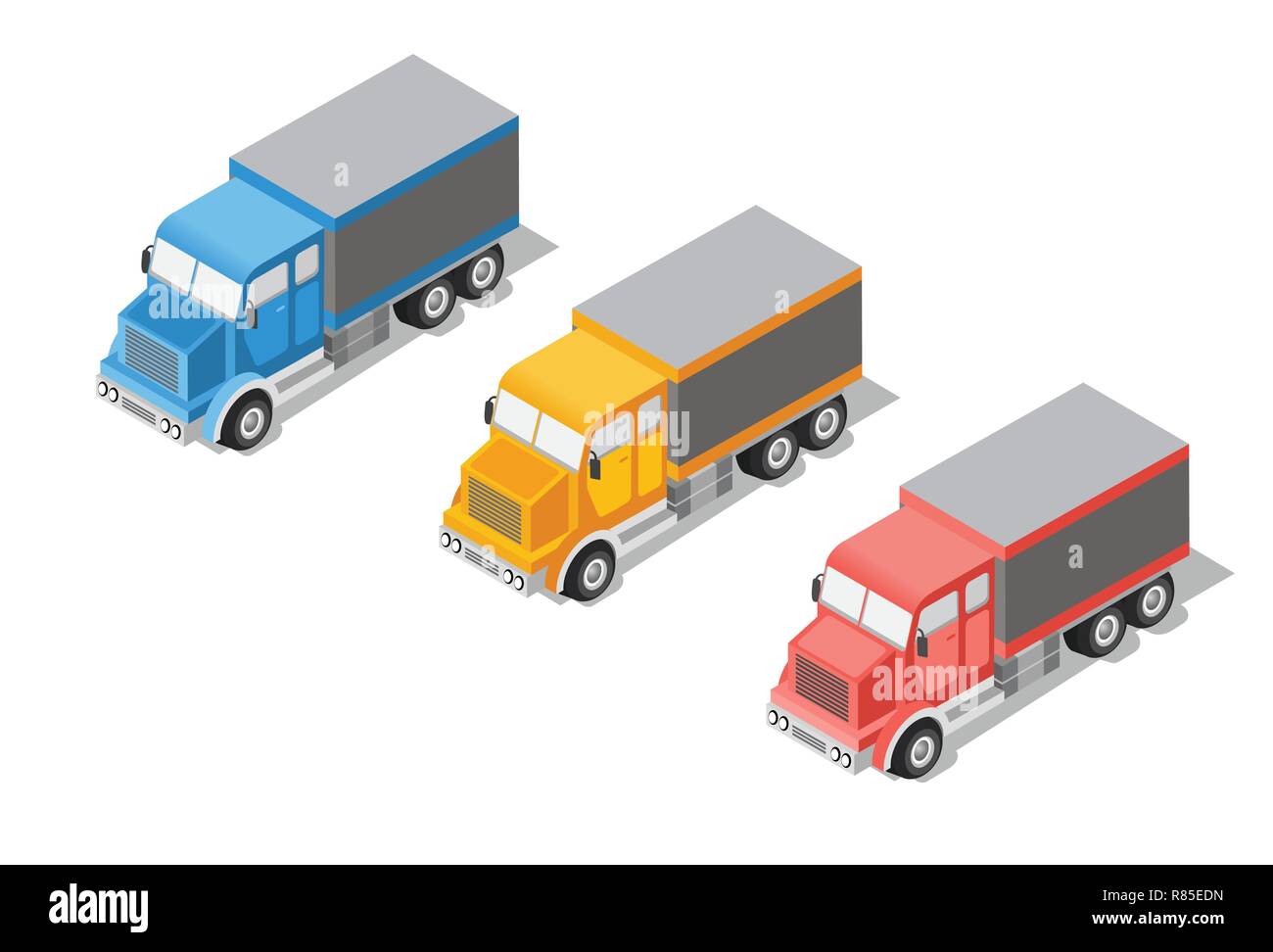 Set cargo truck isometric transportation icon. Lorry with container ...