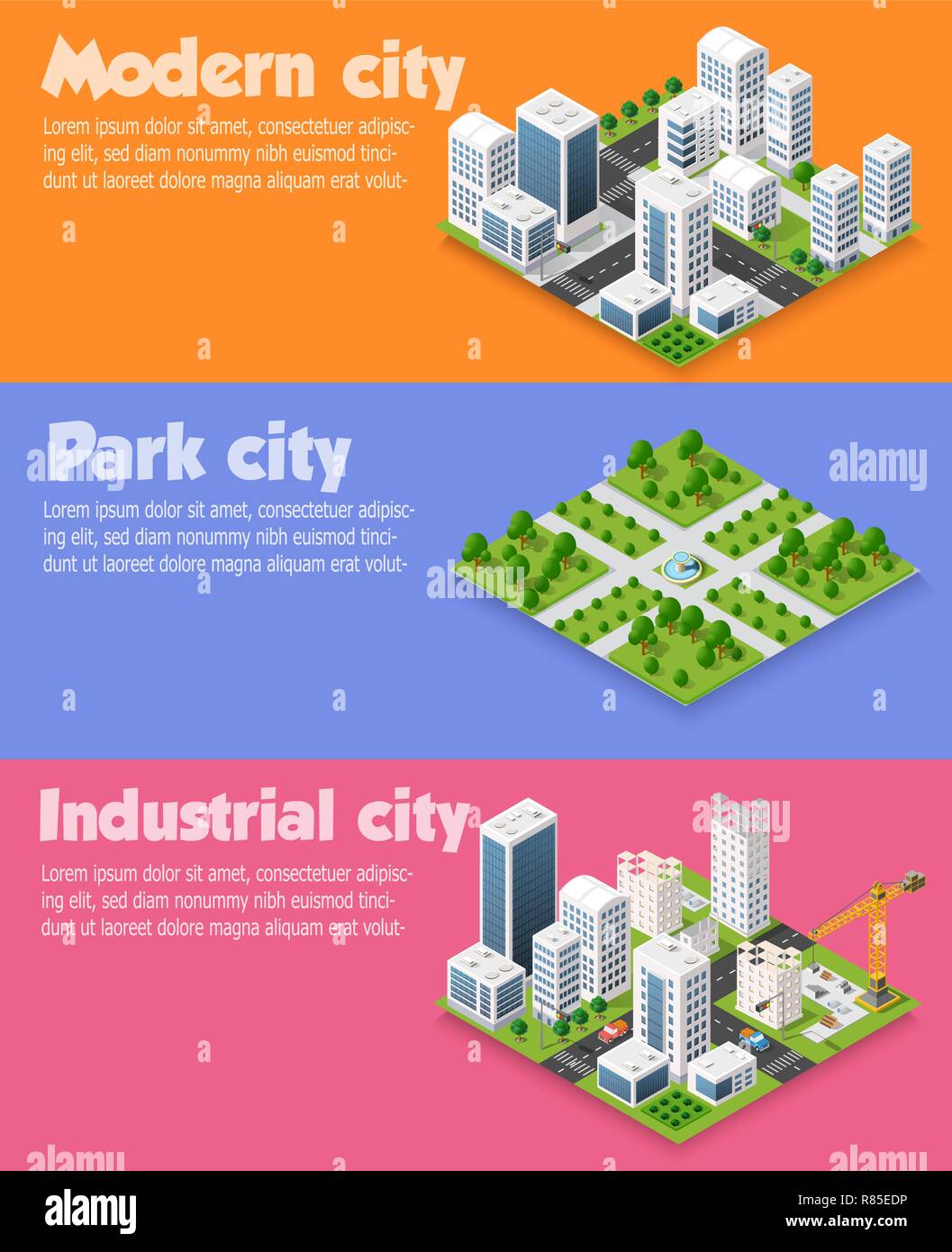 Modern 3D city isometric three-dimensional infographic option banner ...