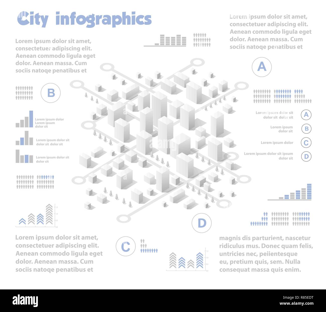 Isometric city map industry infographic set, with transport ...
