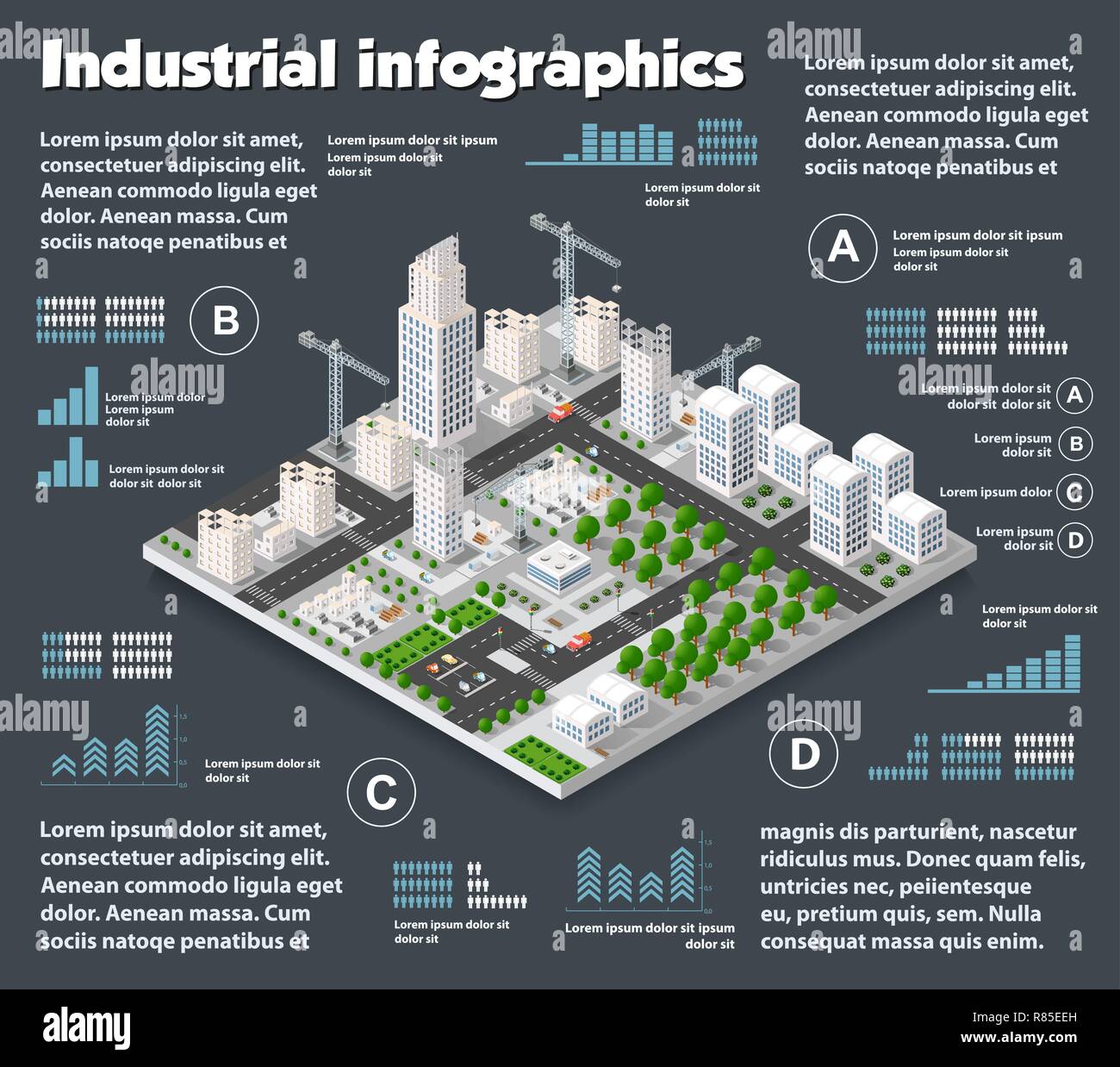 City isometric industry infographics there are diagram, building, road ...