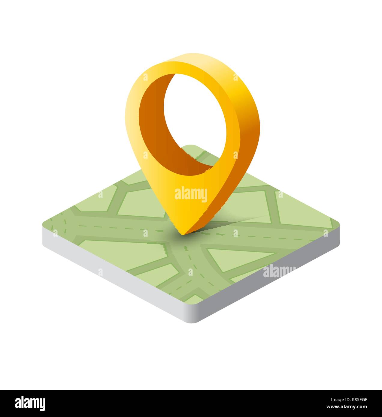 Isometric pin icon on the navigation map for positioning travel and ...