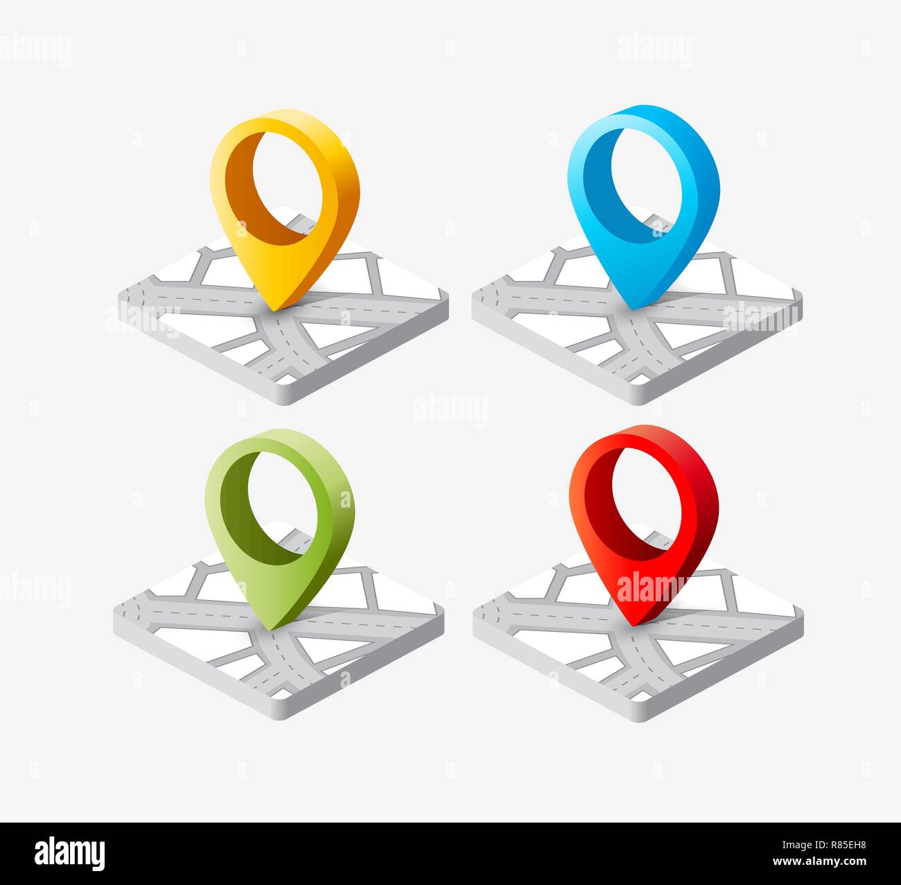 Isometric pin icon on the navigation map for positioning travel and ...
