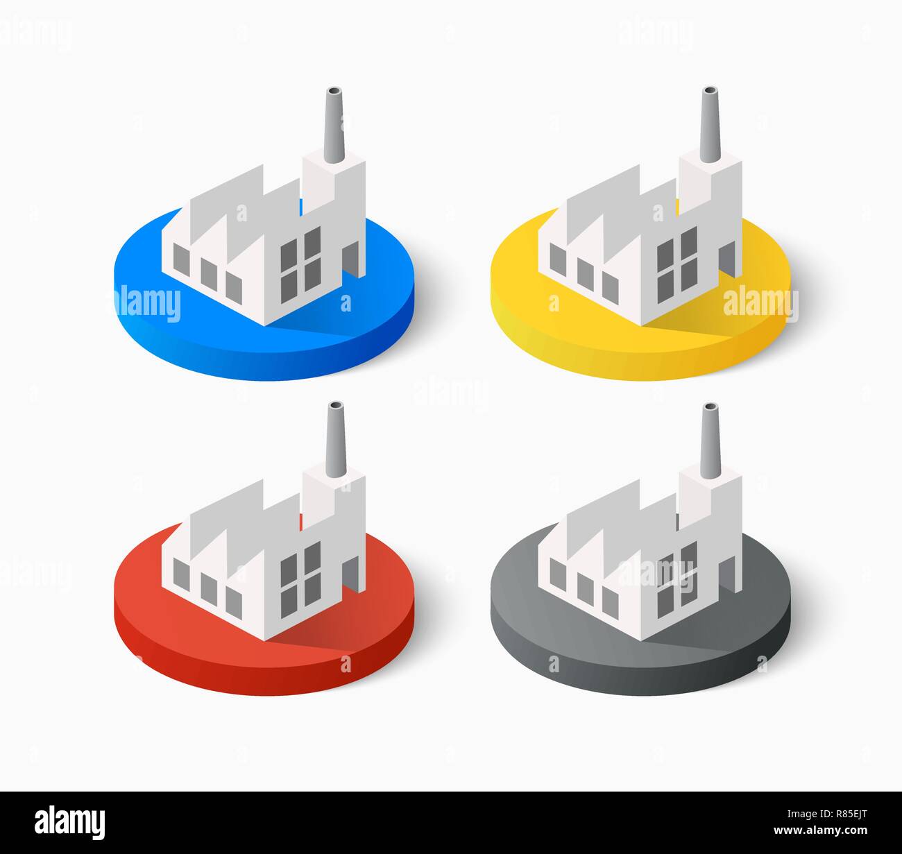 Perspective 3D view on isometric buildings factory city web icons in ...
