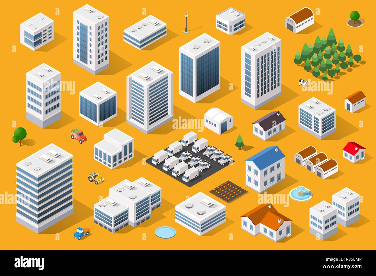 Cityscape design elements with isometric building city map generator ...
