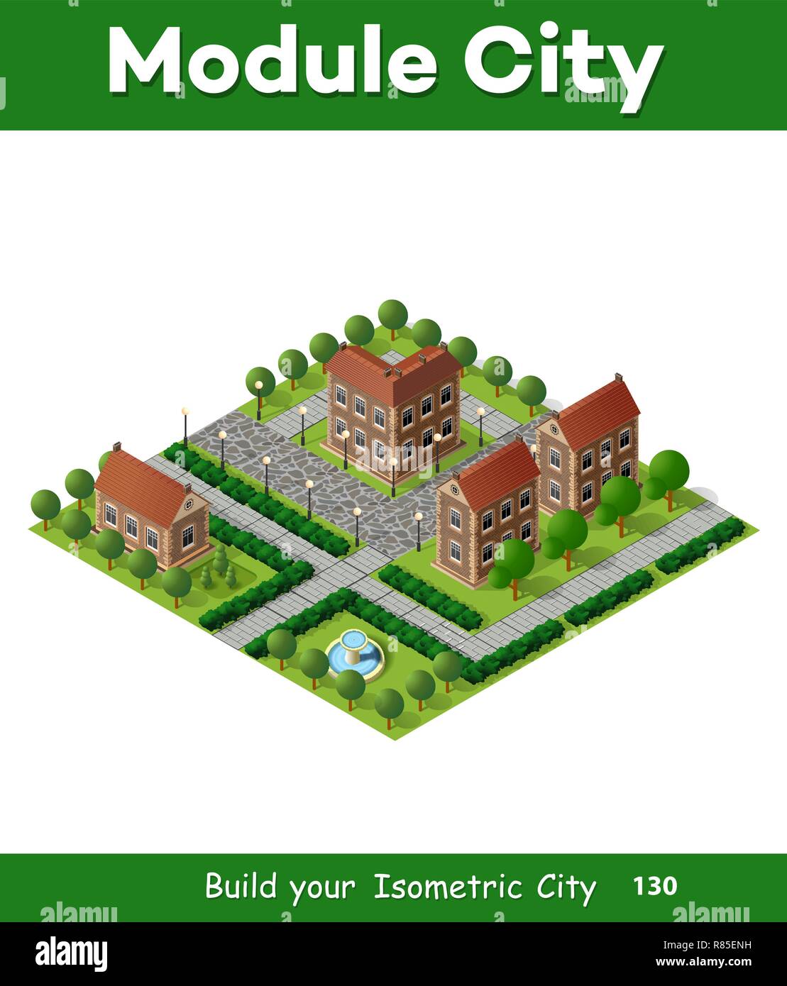 Architecture retro isometric 3D city historic educational buildings ...