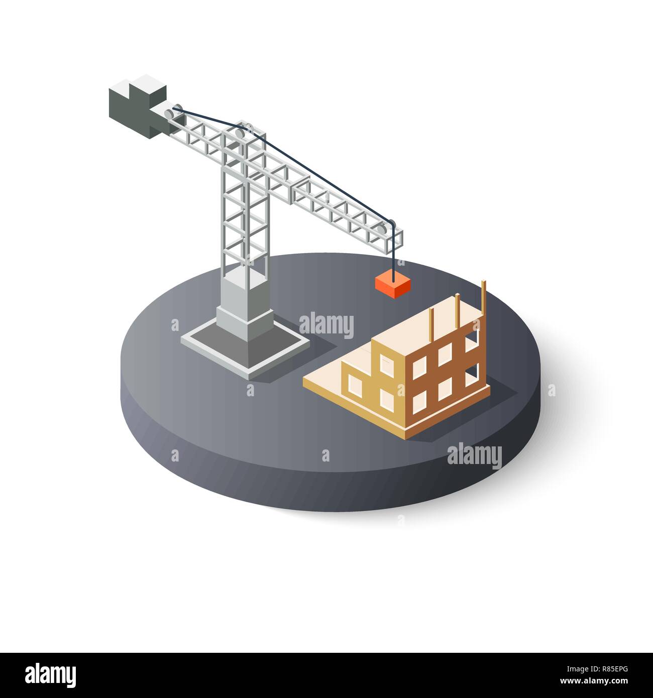 Isometric industrial crane icon for construction. Object clearing ...