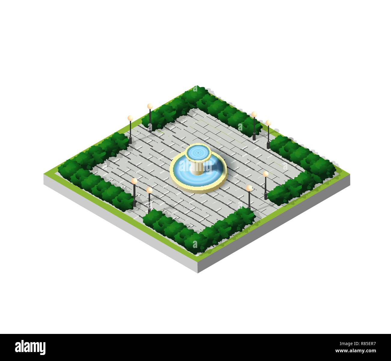 Isometric City Park with Fountain. Architectural garden. Urban ...
