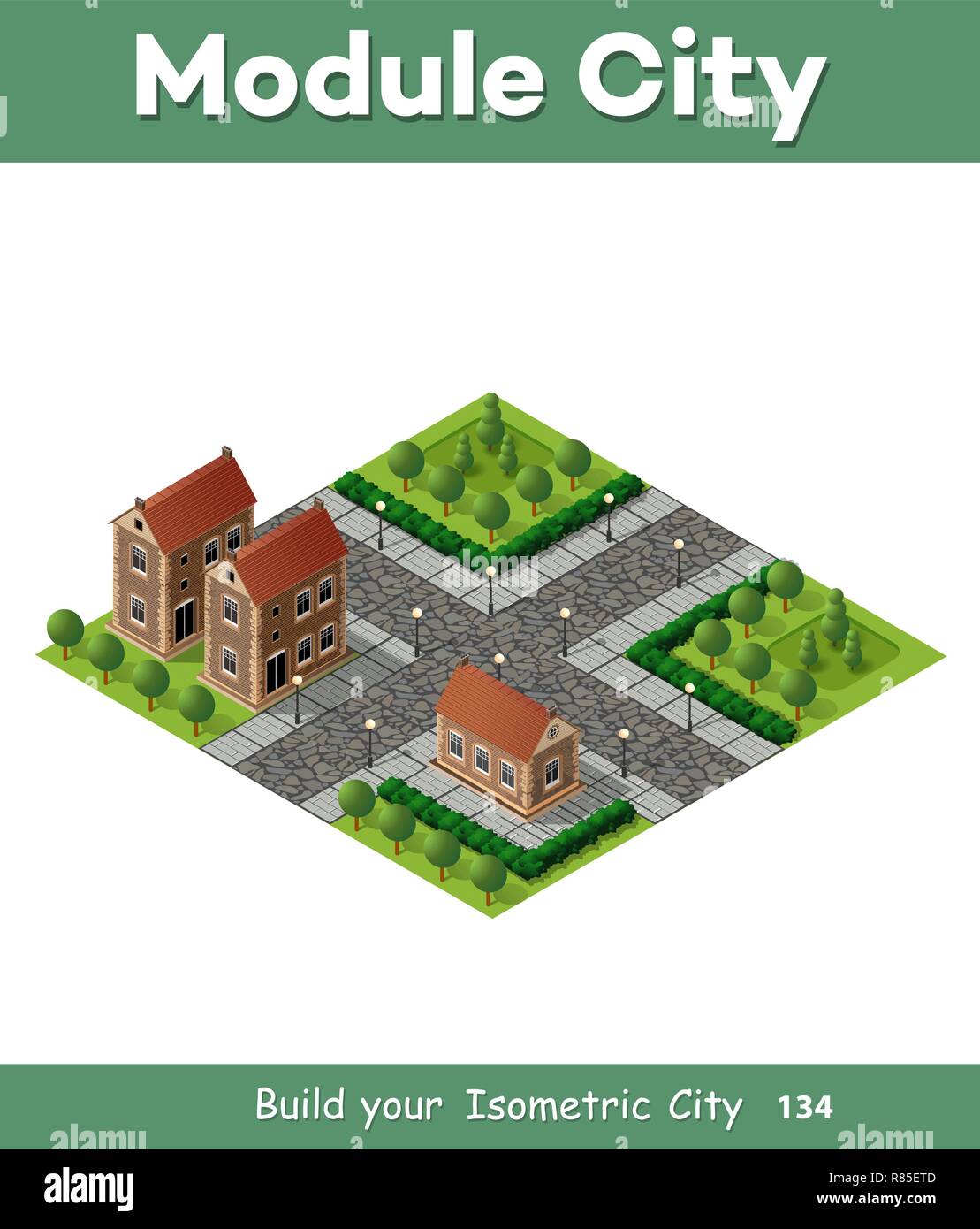 Retro isometric country house municipal infrastructure and city objects ...
