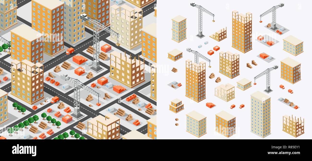 Crane construction industry town isometric hi-res stock photography and ...