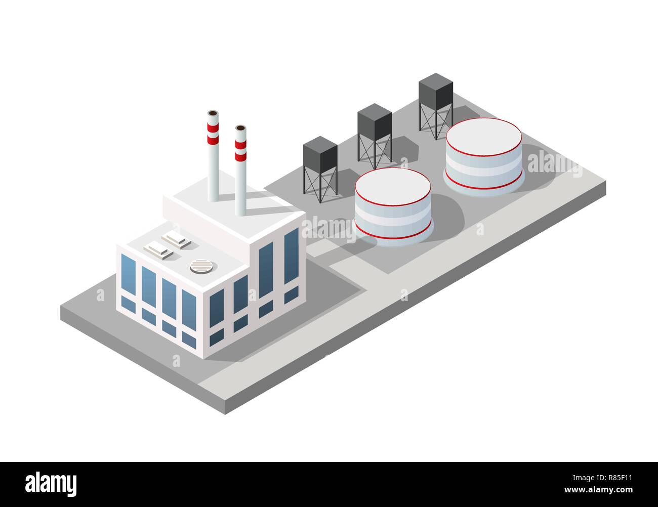Isometric 3D city urban factory which includes buildings, power plant ...