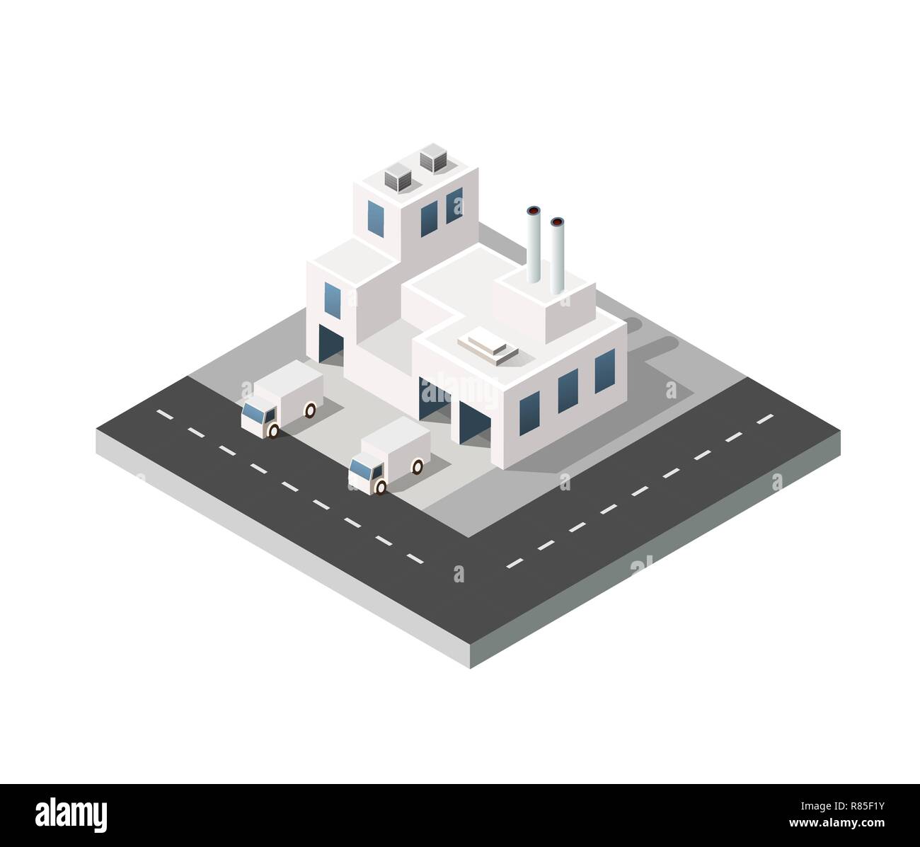 Isometric 3D city urban factory which includes buildings, power plant ...