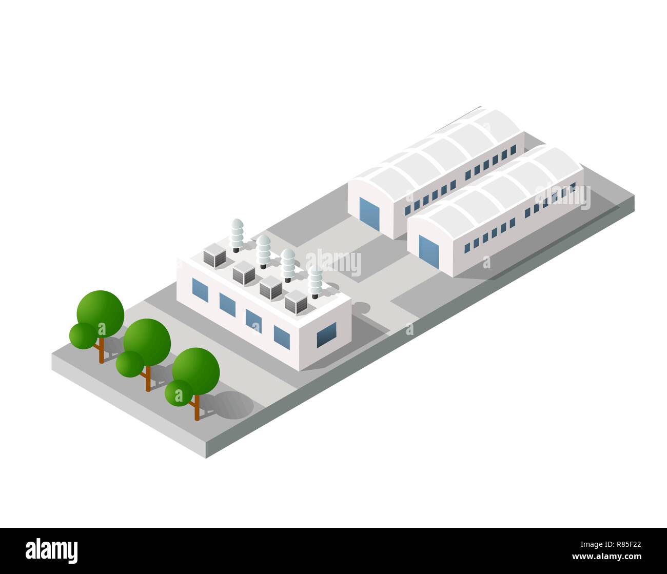 Isometric 3D city urban factory which includes buildings, power plant ...