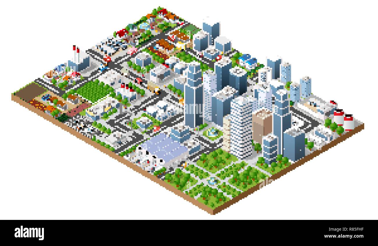 Isometric urban megalopolis top view of the city infrastructure town ...