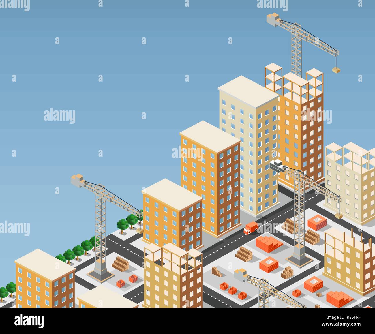 Isometric 3D illustration of urban construction building with multiple ...