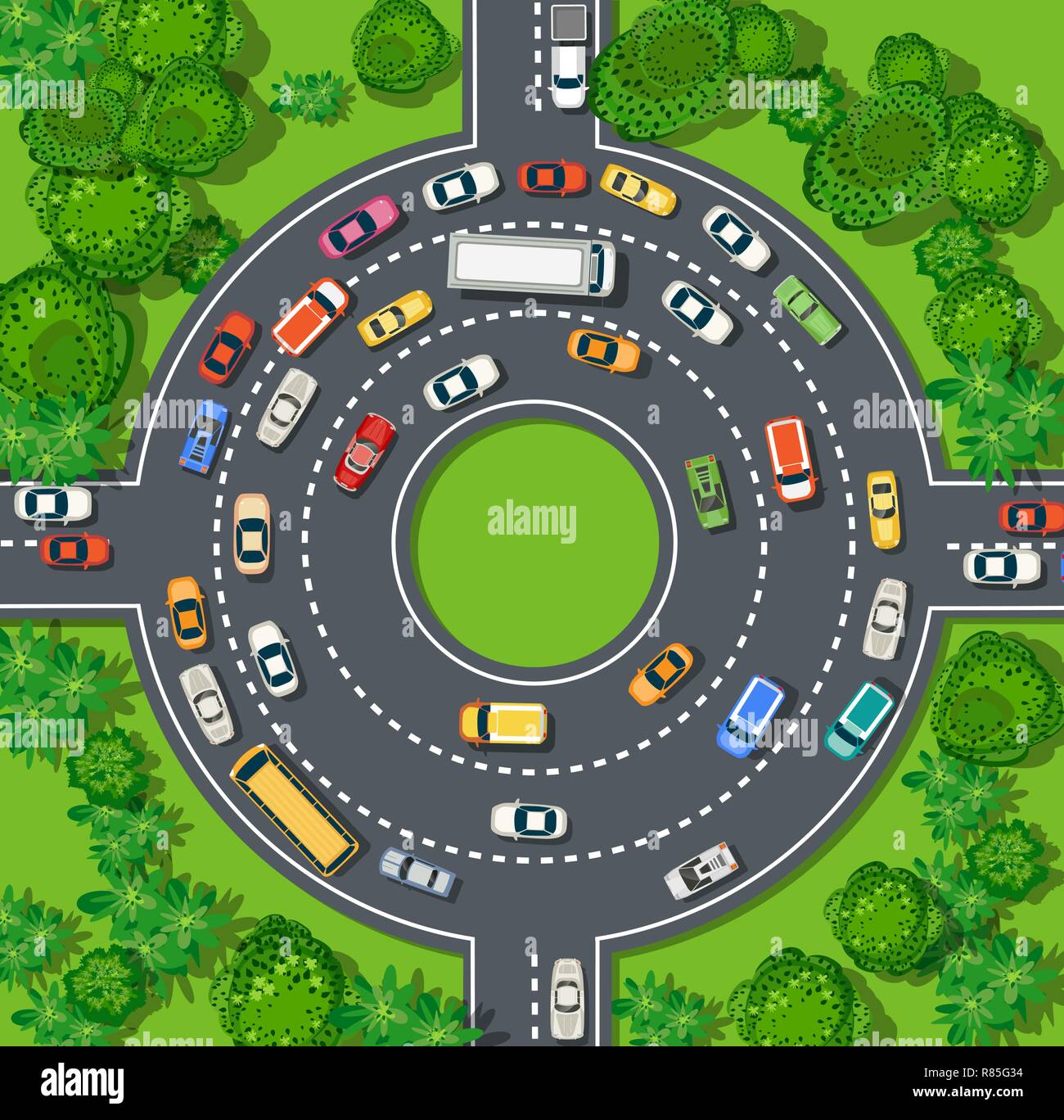 Top view of city map. Crossroads of urban streets with traffic ...