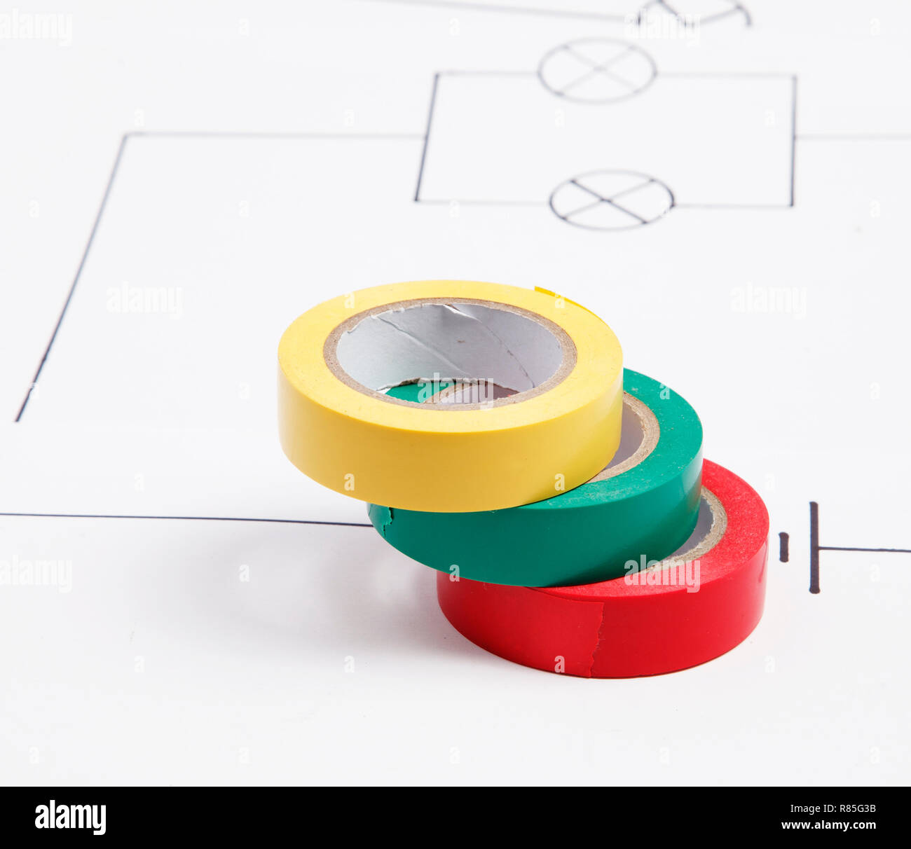 Color insulation tape on a background of the electric scheme Stock ...