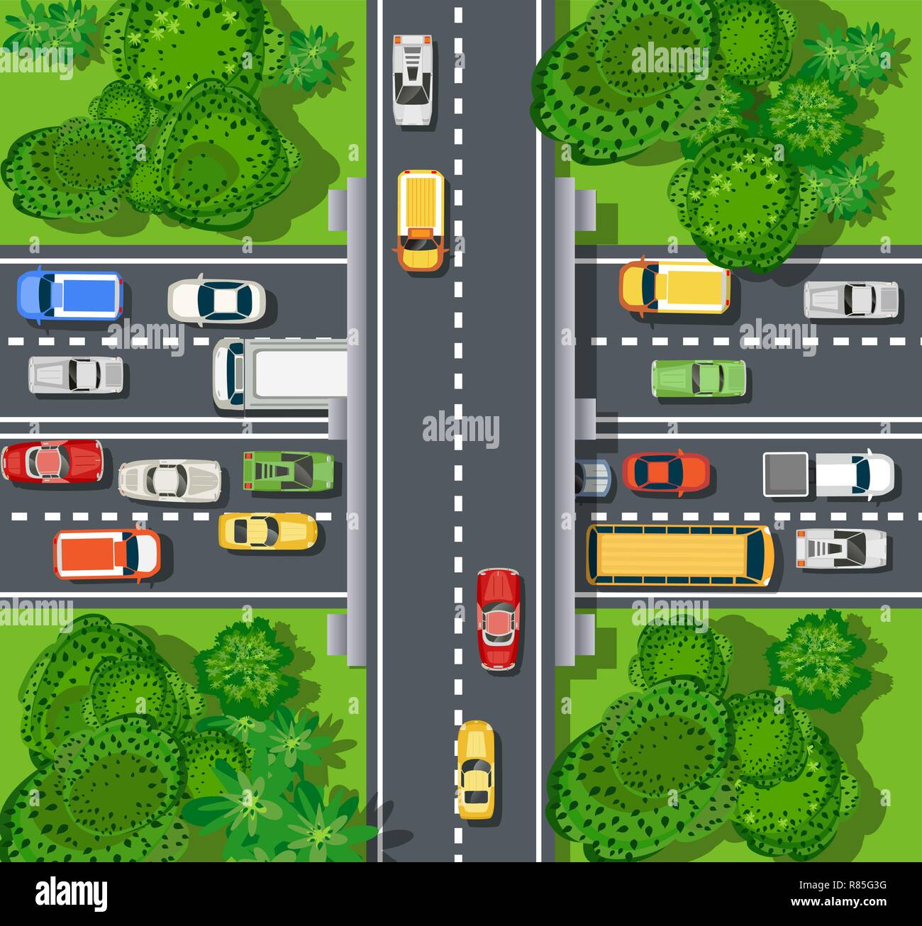 Top view of city map. Crossroads of urban streets with traffic ...