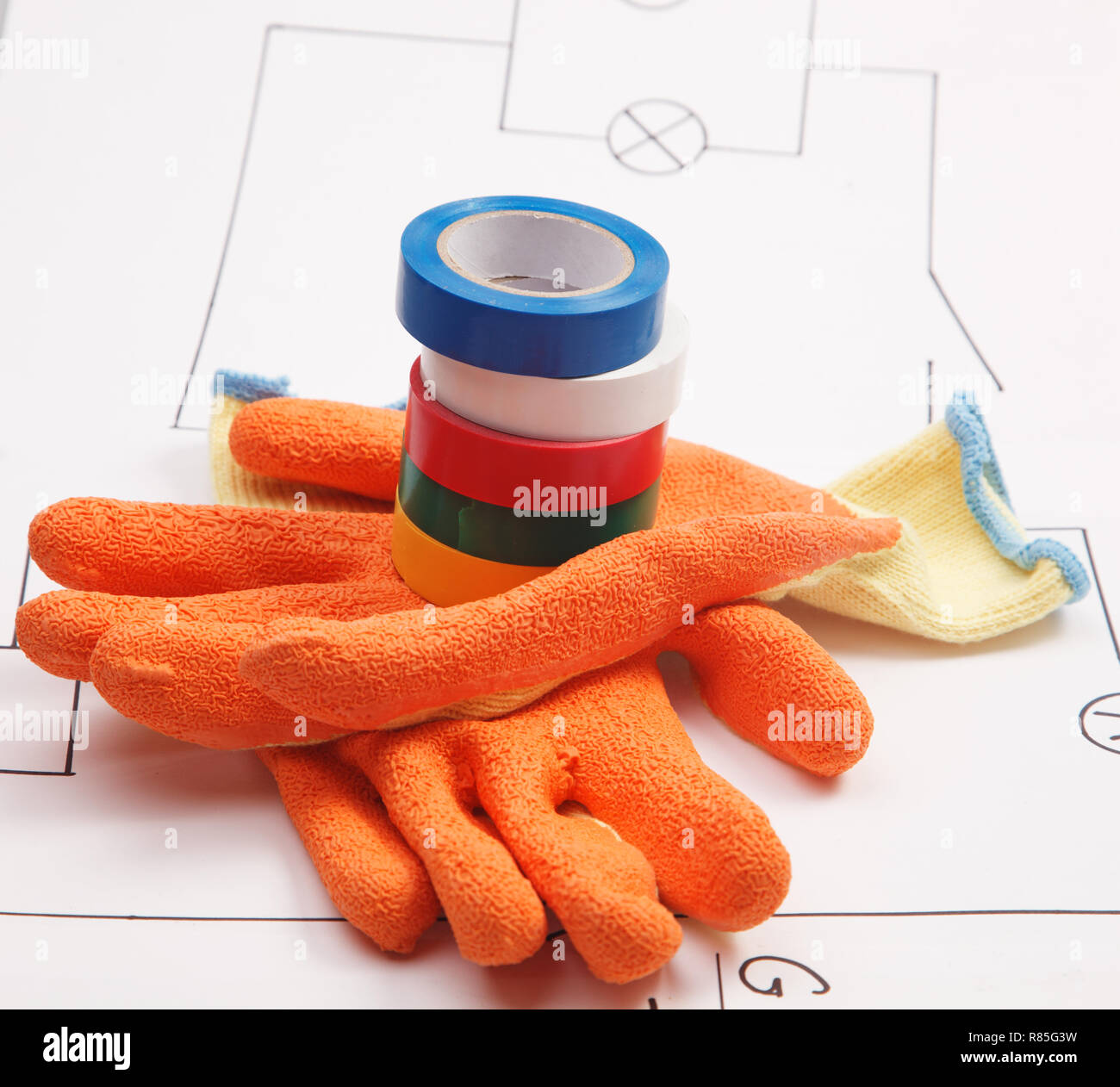 Color insulation tape on a background of the electric scheme Stock ...