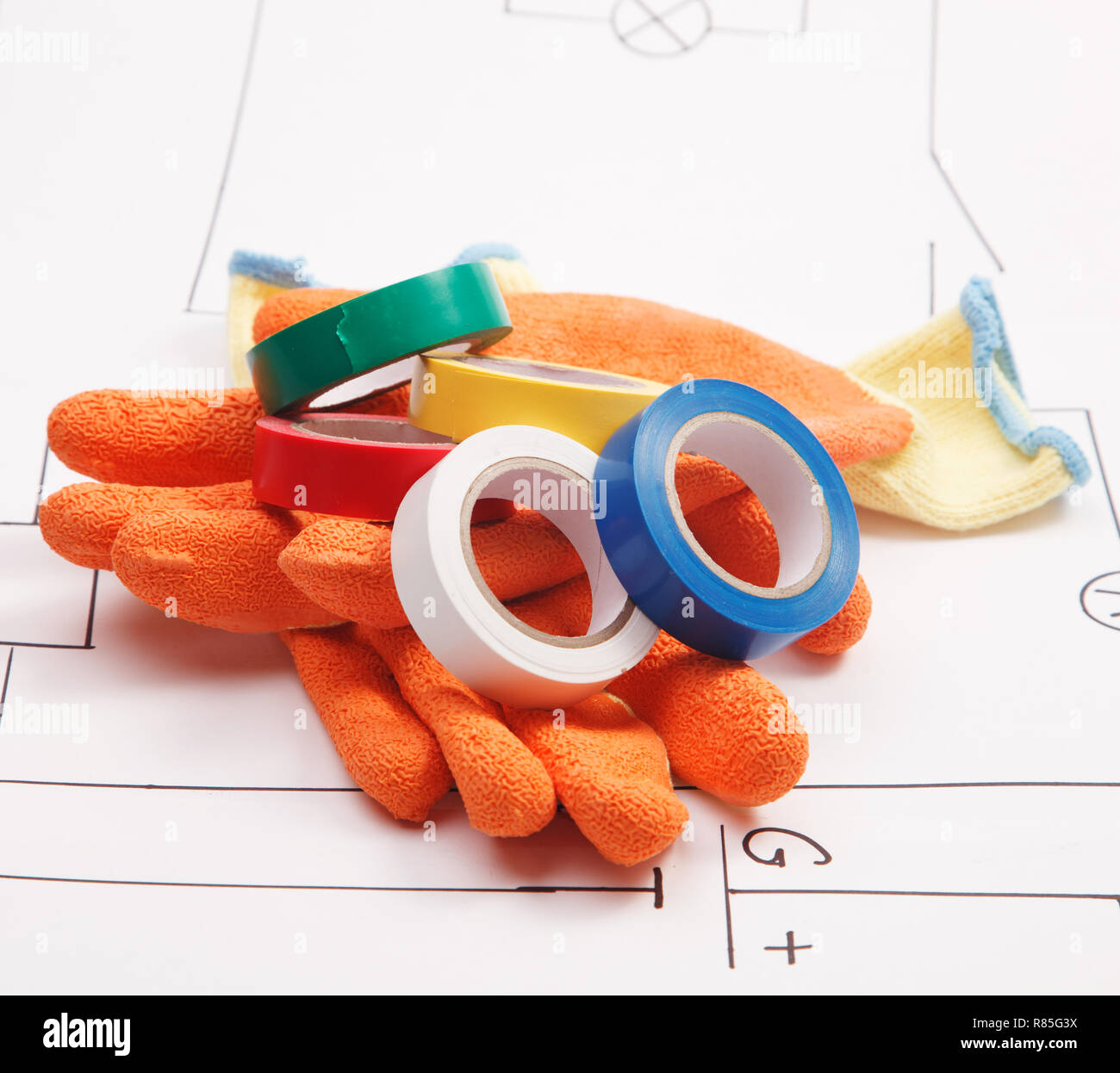 Color insulation tape on a background of the electric scheme Stock ...