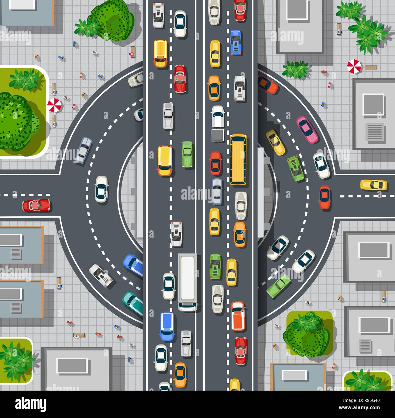 Top view of city map. Crossroads of urban streets with traffic ...