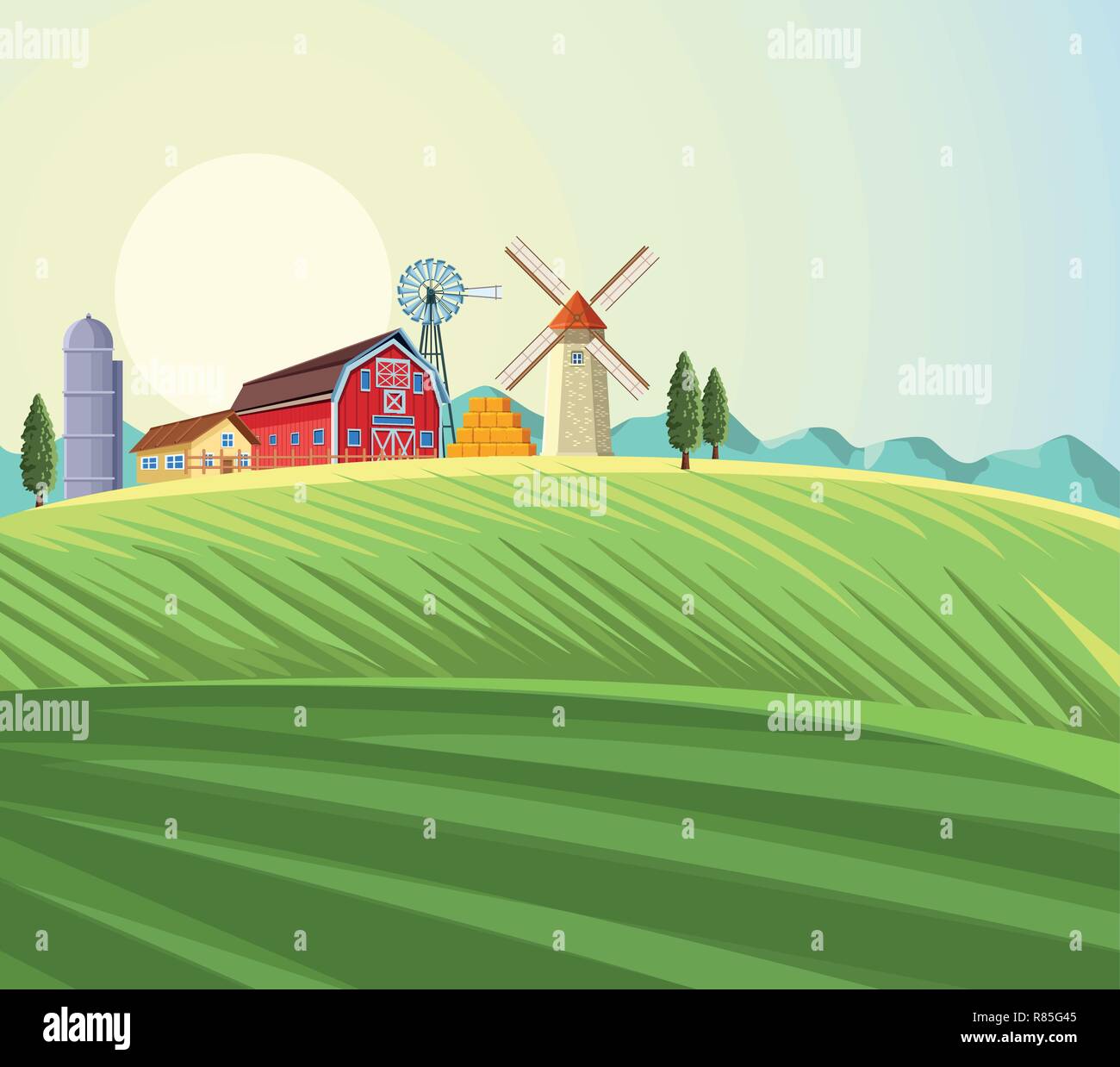 Farm landscape scenery Stock Vector Image & Art - Alamy