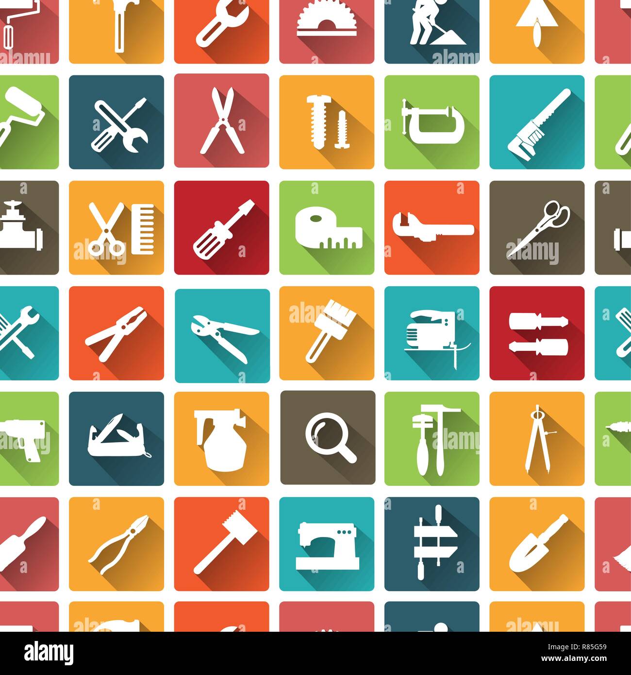 Tools seamless pattern of icons with shadow Stock Vector Image & Art ...