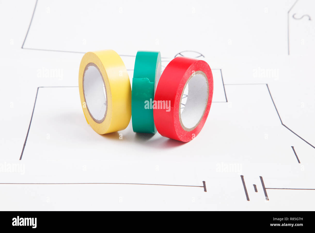 Color insulation tape on a background of the electric scheme Stock ...