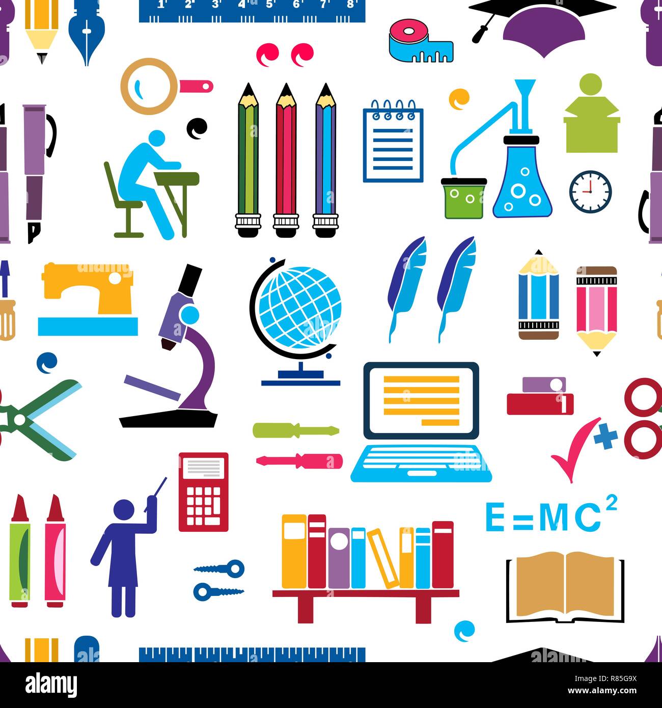 Retro school colored silhouettes things seamless repeating patterns ...