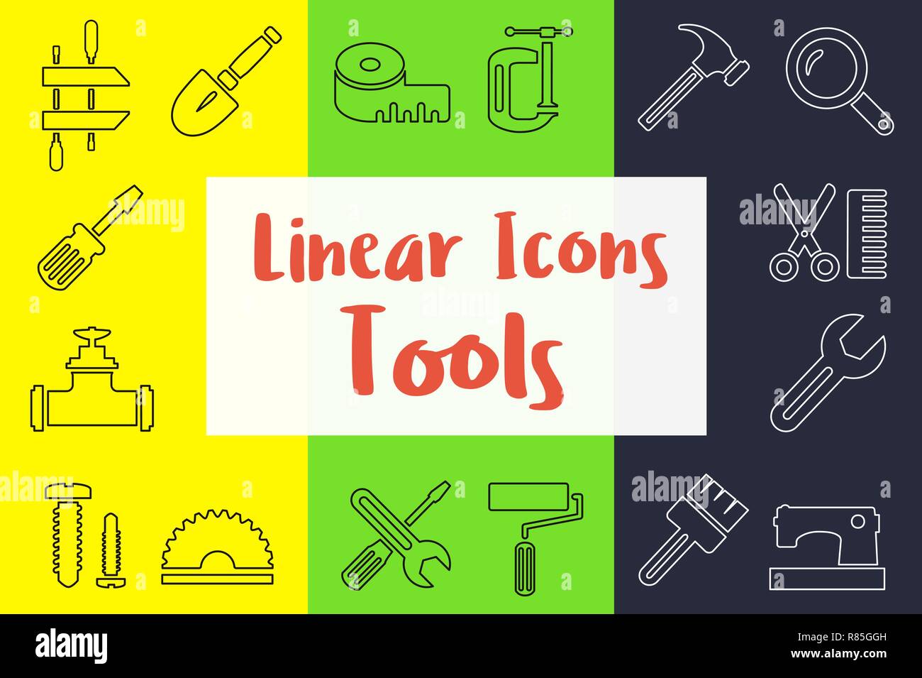 Set of linear icons in the flat style manufactured type with industrial ...