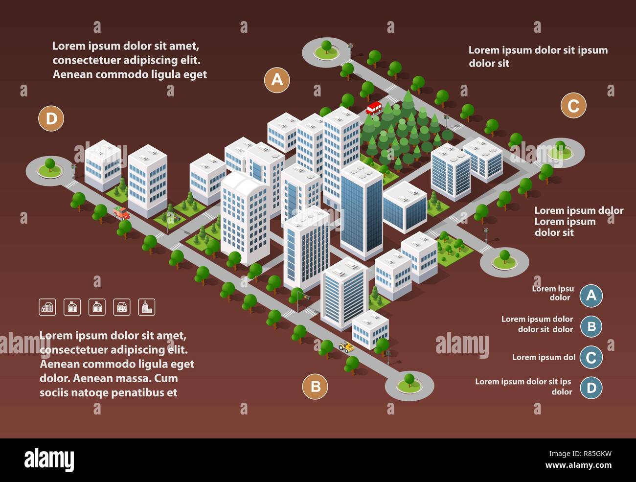 Isometric 3D city megapolis structure urban landscape top view with ...