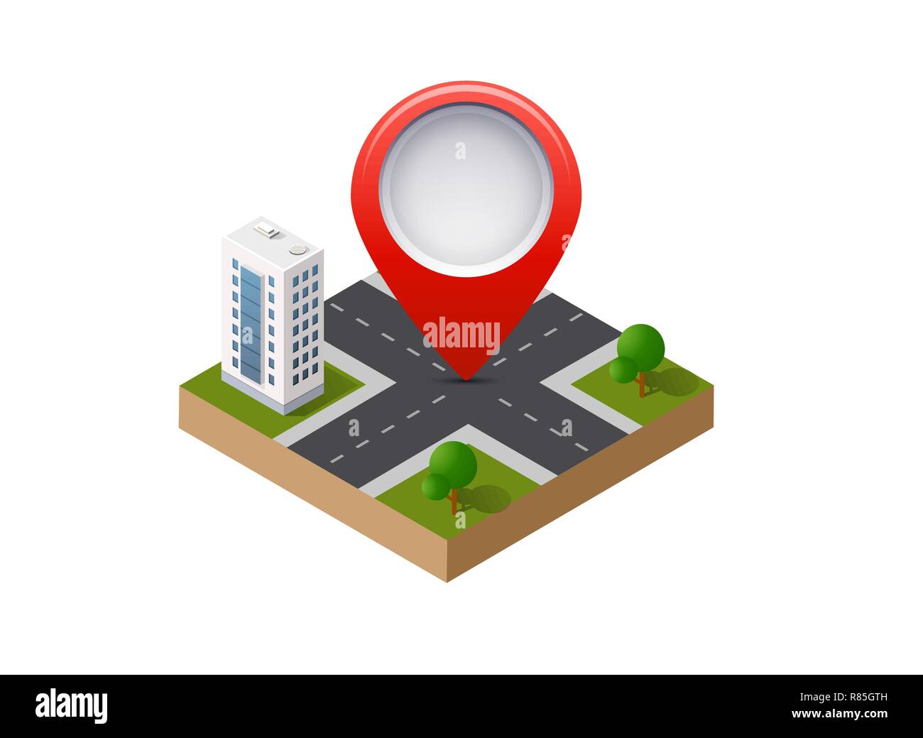 A navigation sign and pin symbol on city urban map indicating the ...