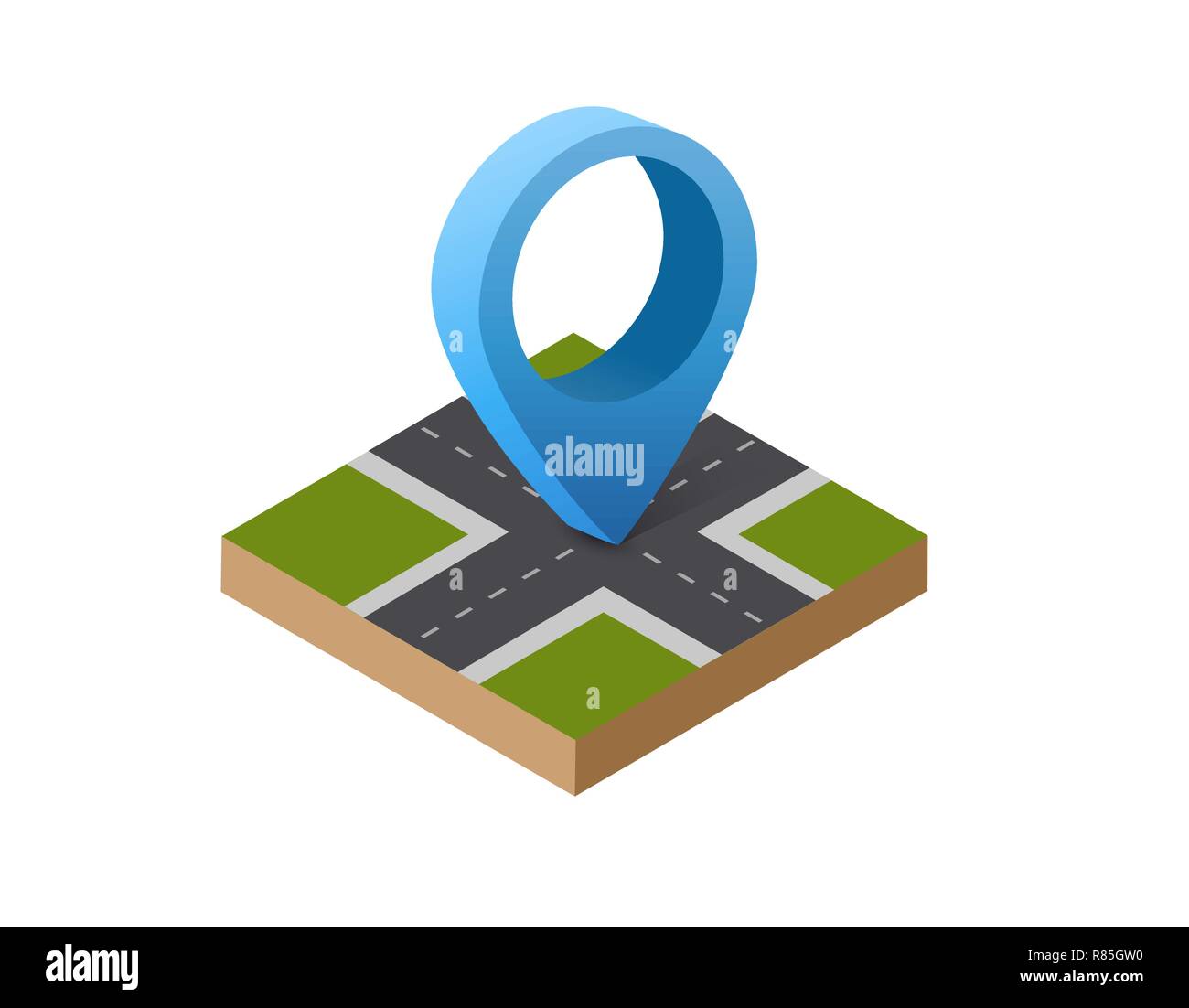 Navigation sign and pin symbol on city urban map indicating the ...