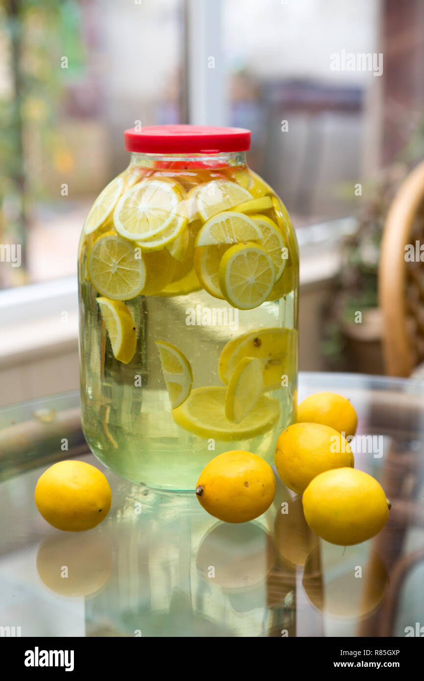 Homemade lemon liqueur limoncello Stock Photo - Alamy
